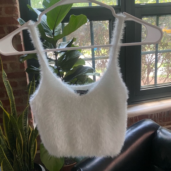 Tops | Pale Blue Fuzzy Crop Top | Poshmark